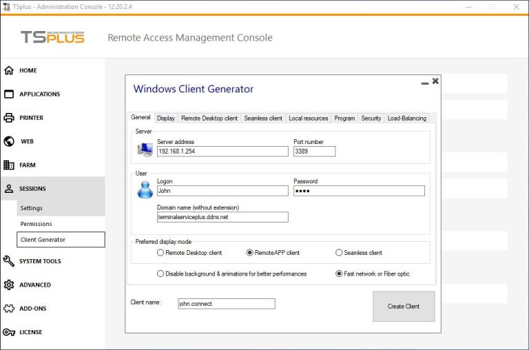 TSplus connection client 1 Site to Site VPN Solution